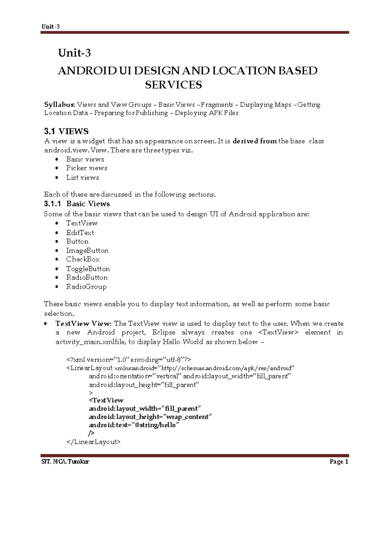 Unit 3 - USE FULL TO STUDY EASY TO UNDERSTANDING - Unit- ANDROID UI ...