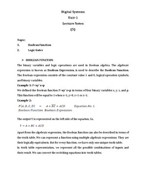 Digital Systems Unit-1 (Boolean Algebra) - Digital Systems Unit ...