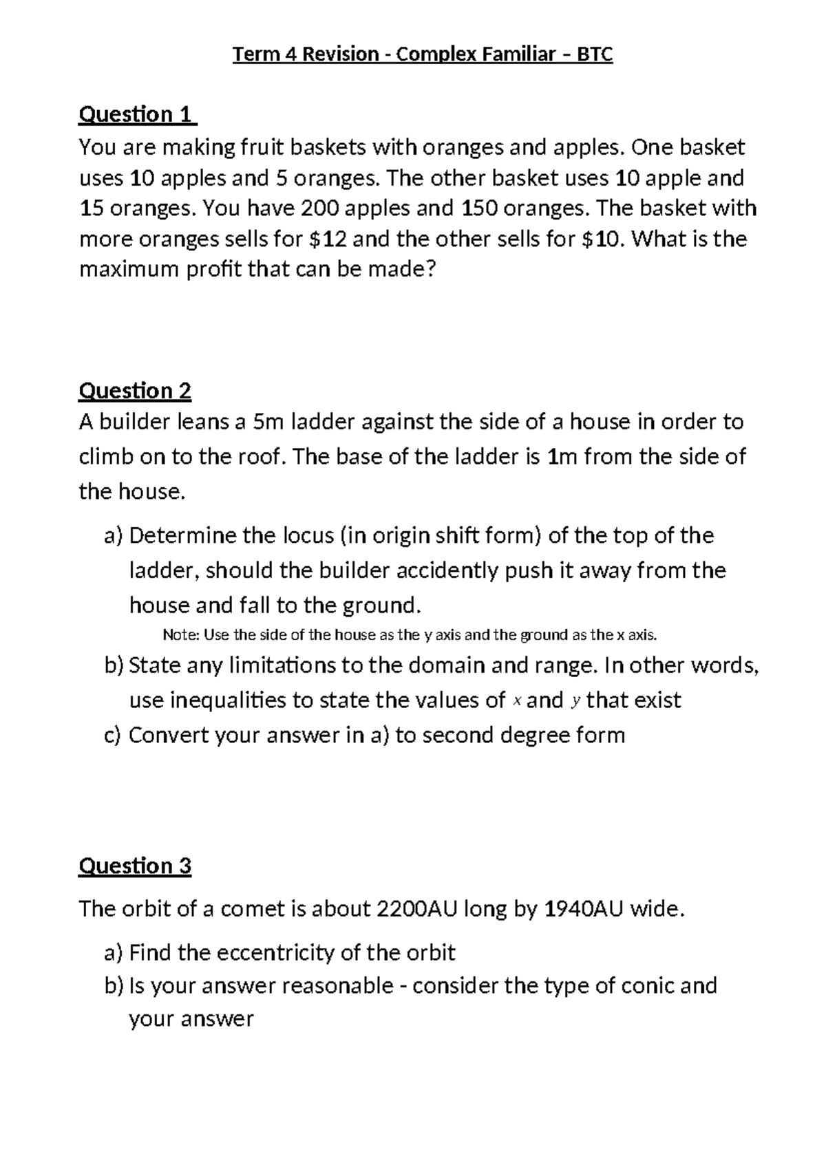 END SEM 2 CF BTC Revision Q's - Term 4 Revision - Complex Familiar ...
