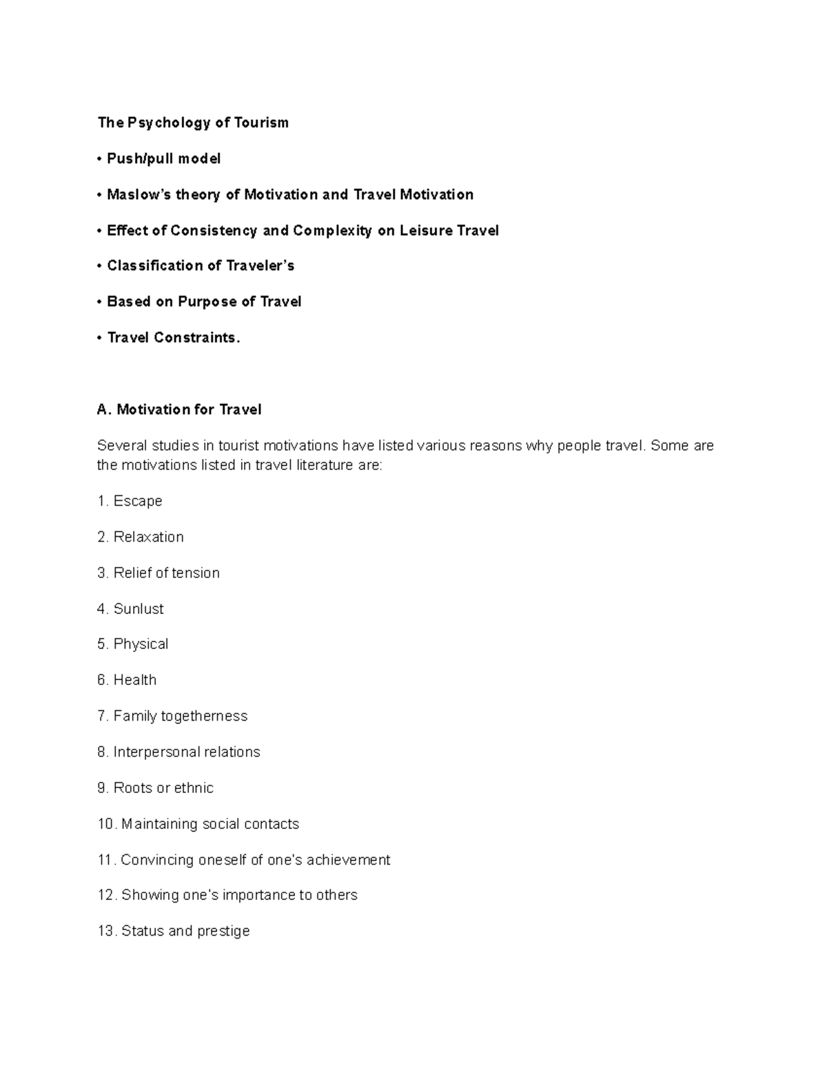 Reviewerr - The Psychology of Tourism Push/pull model Maslow’s theory ...