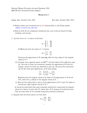 Nla hw3 - MATH 5411 Numerical Linear Algebra Homework 1 - National ...