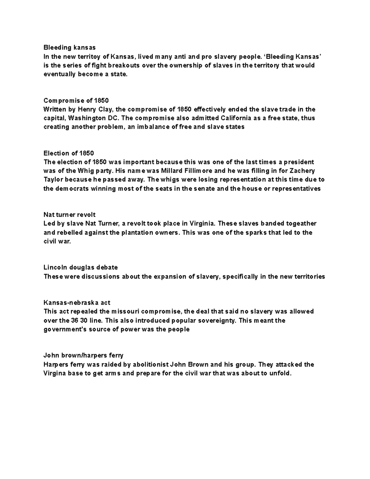 Civil war timeline - 333333333 - Bleeding kansas In the new territoy of ...