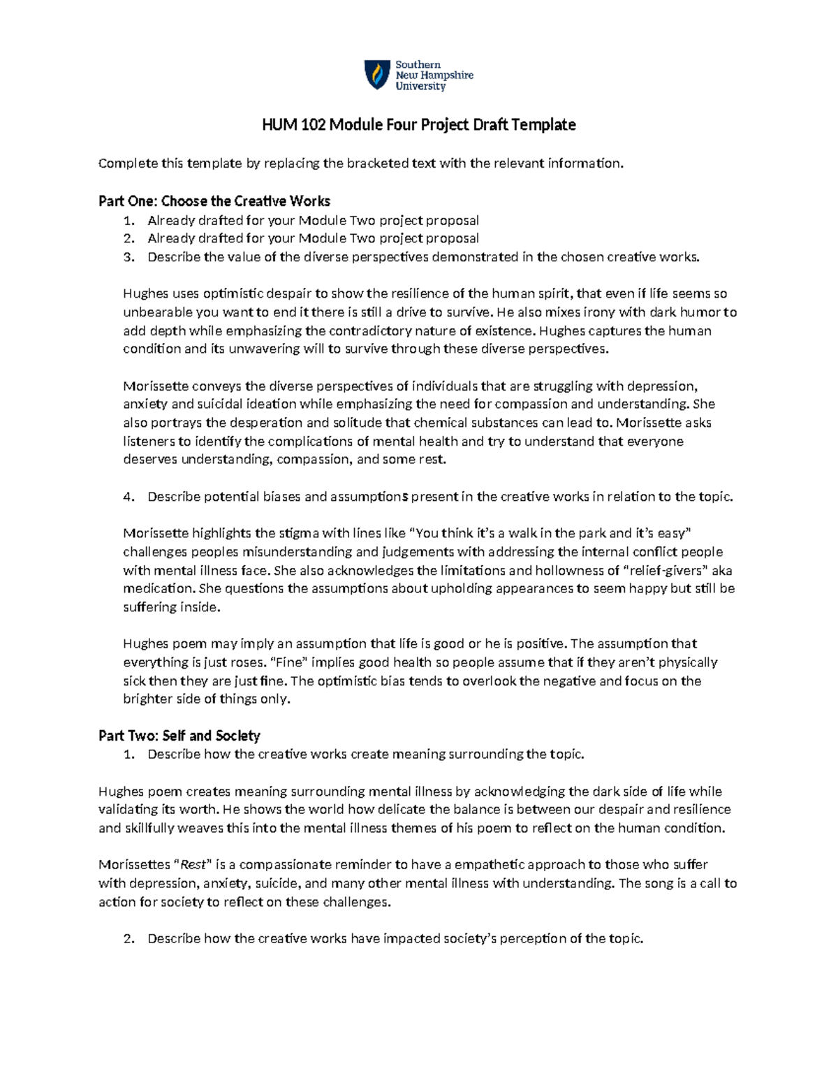 HUM 102 Module Four Project Draft - Part One: Choose the Creative Works ...
