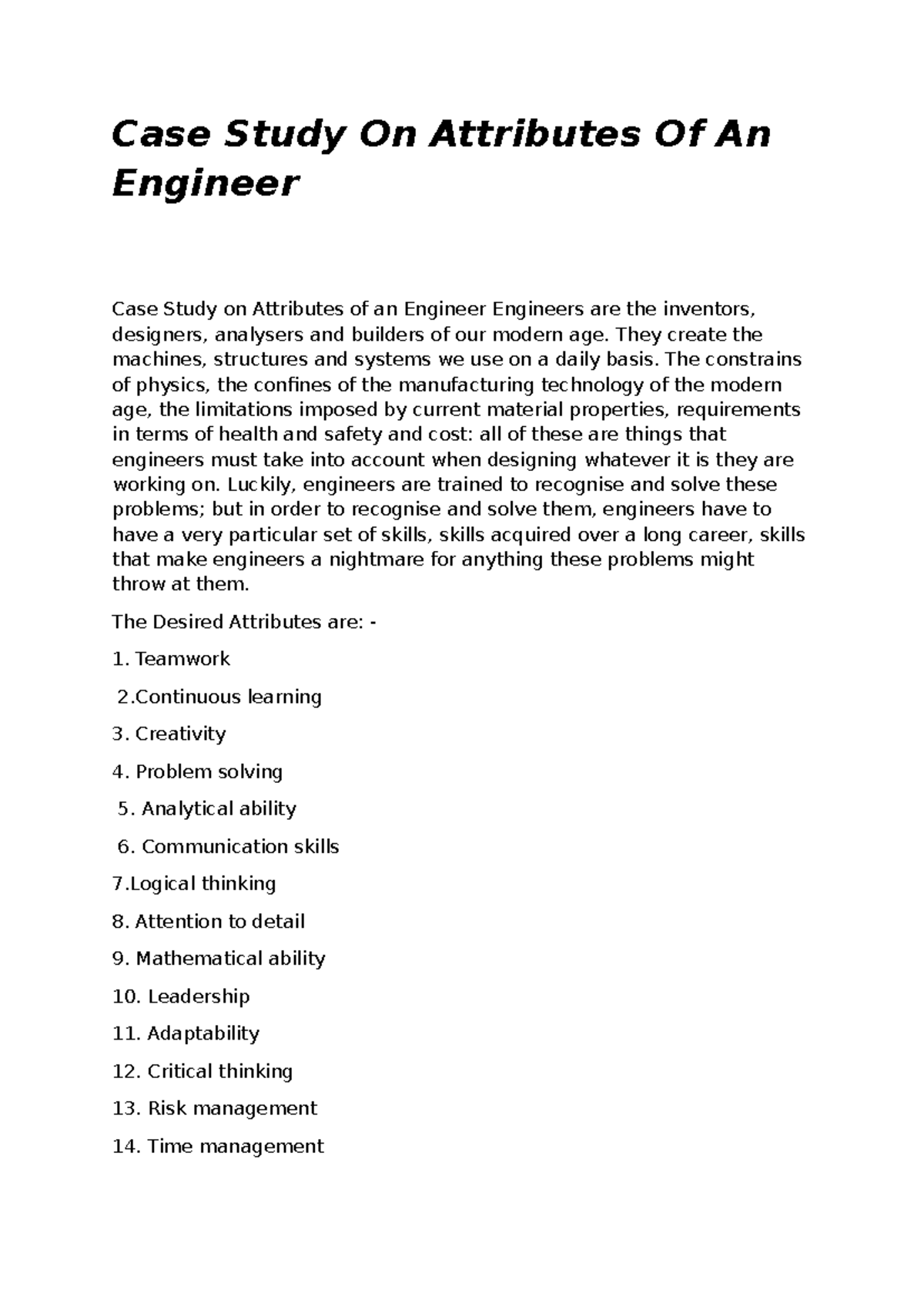 Philosophy of engineering - Case Study On Attributes Of An Engineer ...
