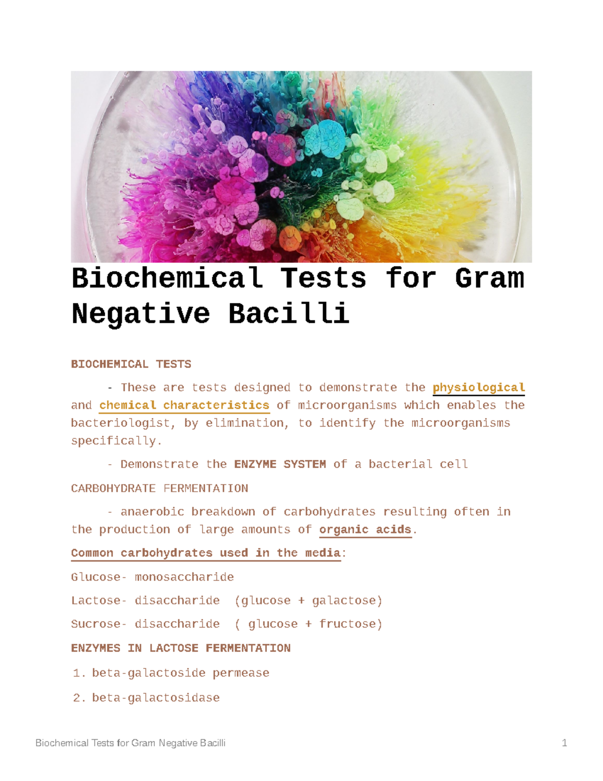 Notes-1 Biochemical Tests for Gram Negative Bacilli - Biochemical Tests ...