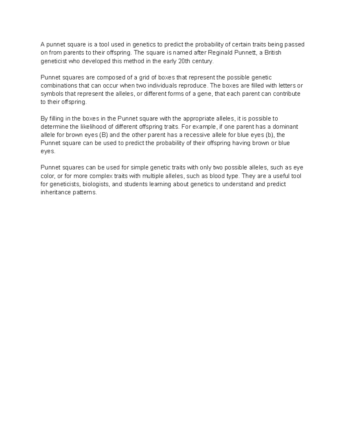 Punnet Squares Notes - A punnet square is a tool used in genetics to ...