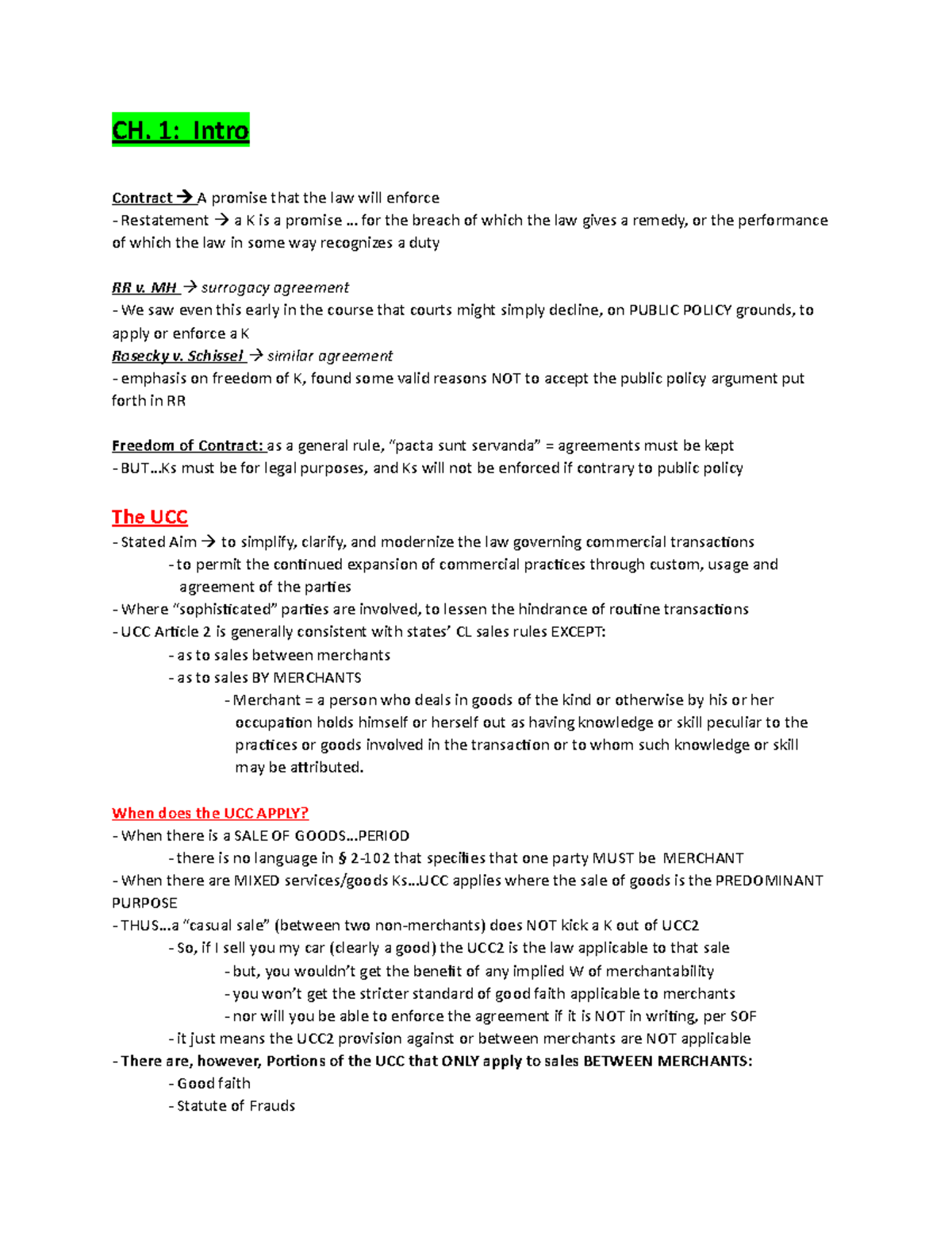 Erickson Contracts Spring 2021 1 - CH. 1: Intro Contract A promise that ...