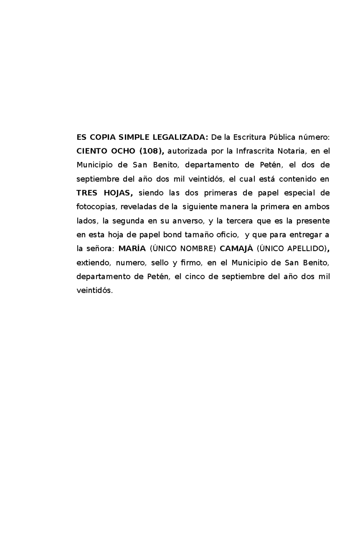 Copia Legalizada - ES COPIA SIMPLE LEGALIZADA: De la Escritura Pública ...