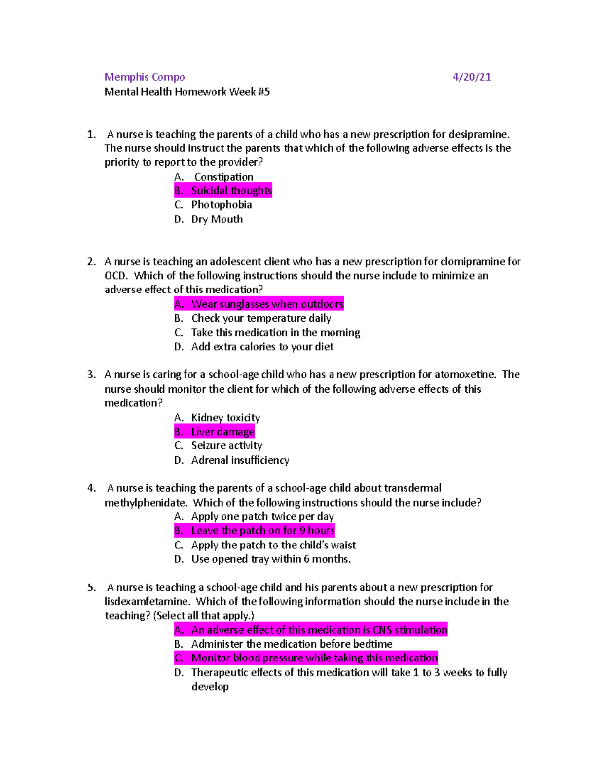 Compo M. Week12Homework - Memphis Compo 4/20/ Mental Health Homework ...