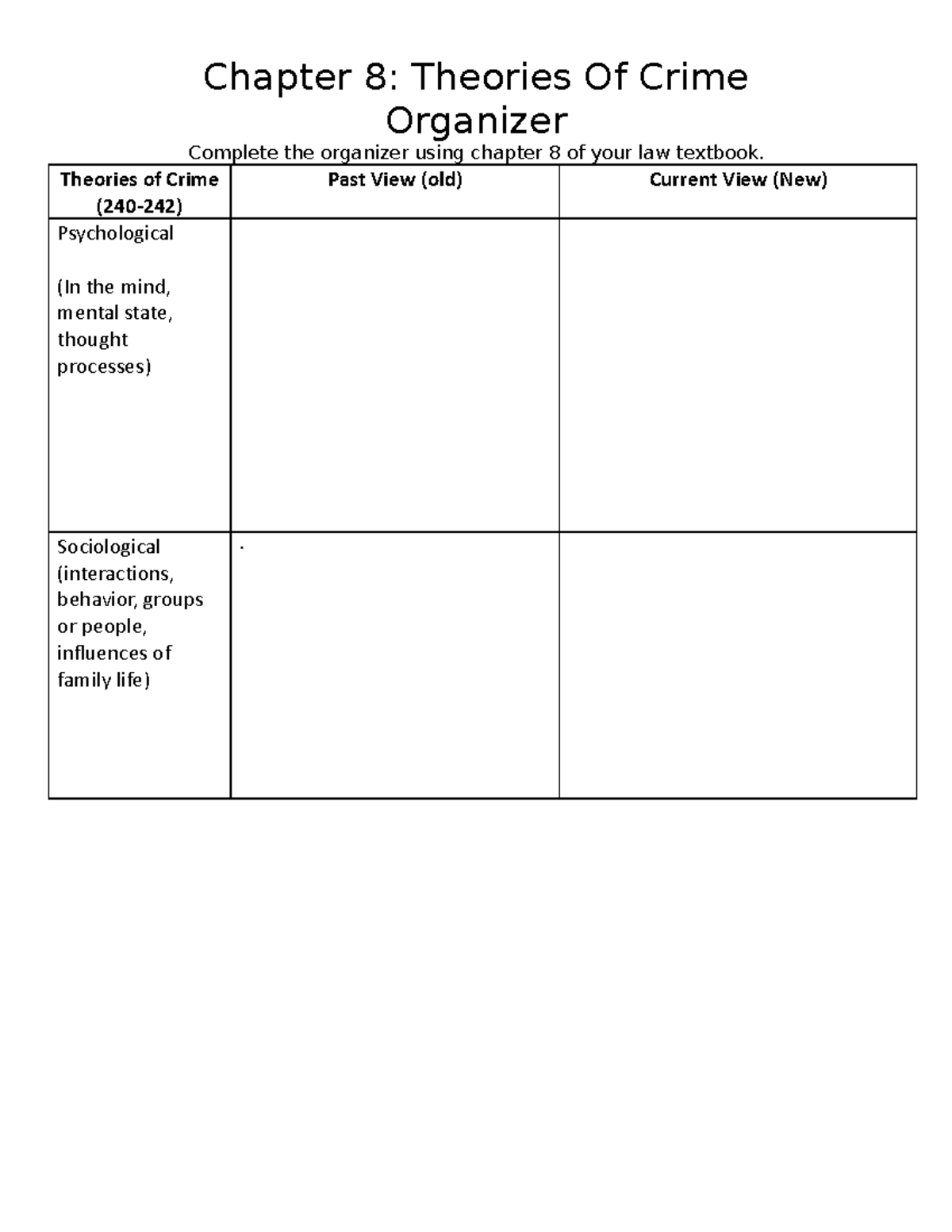 2.Theories of Crime - Organizer Complete the organizer using chapter 8 ...