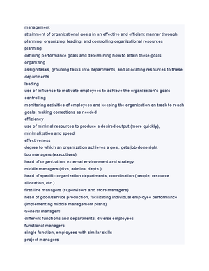 MGT301 - Practice for EXAM 2! - planning- three definitions planning is ...