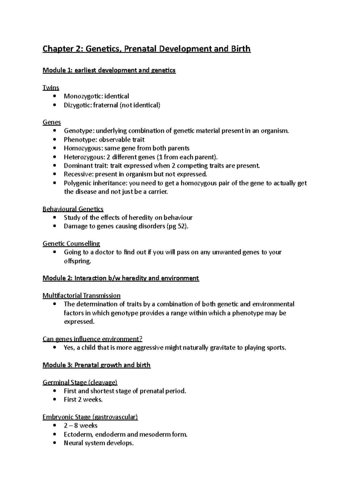 Chapter 2&3 - Chapter 2: Genetics, Prenatal Development and Birth ...