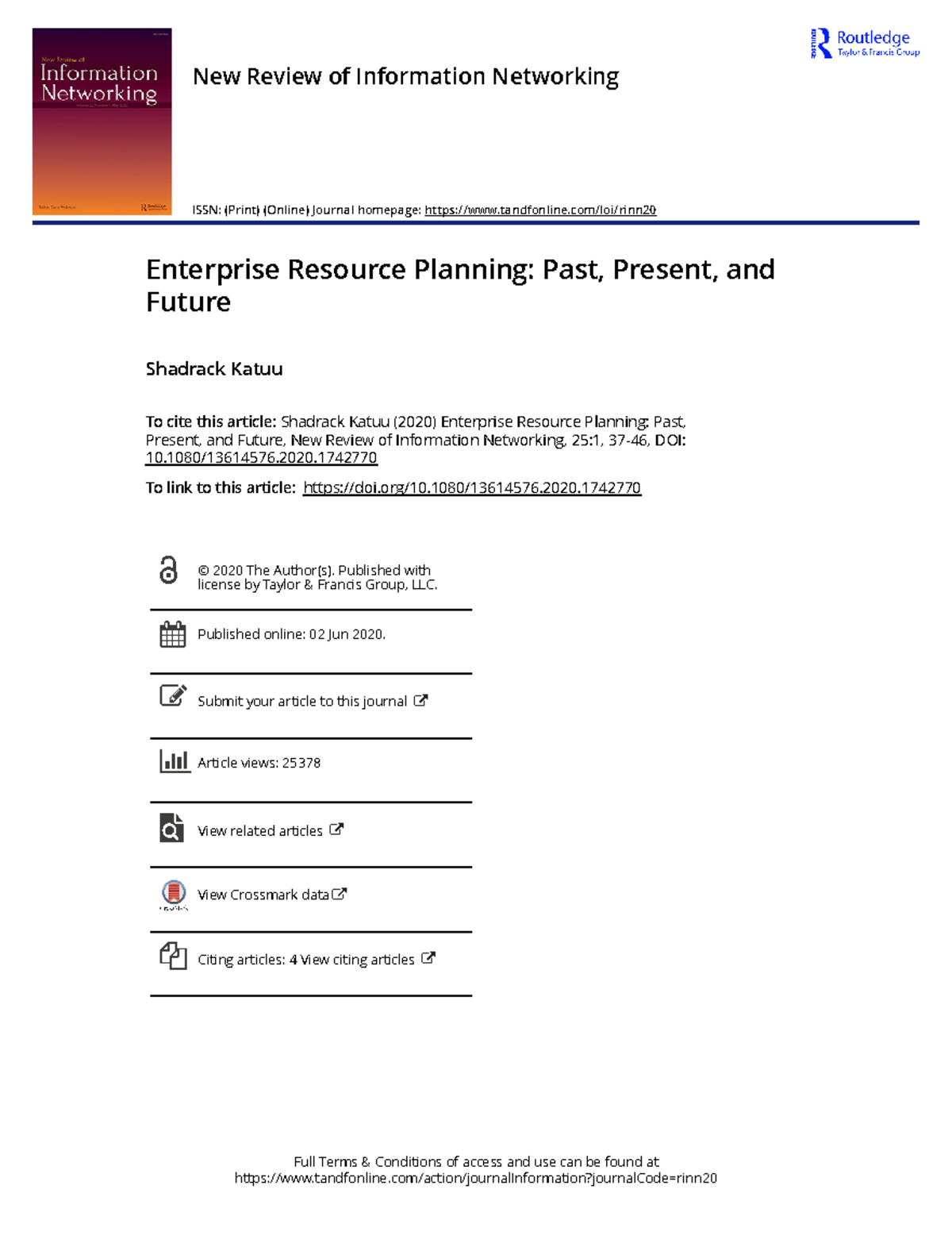 Enterprise Resource Planning Past Present and Future - 1080/13614576 ...
