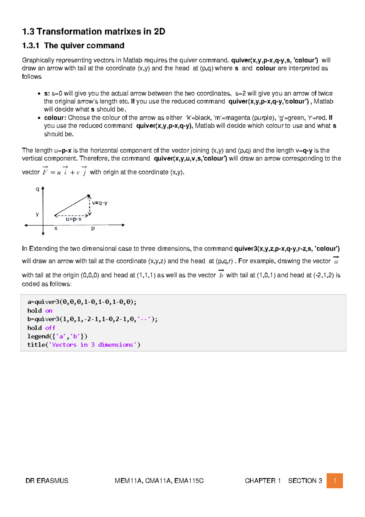 C1Sec3 - good - 1 Transformation matrixes in 2D 1.3 The quiver command ...