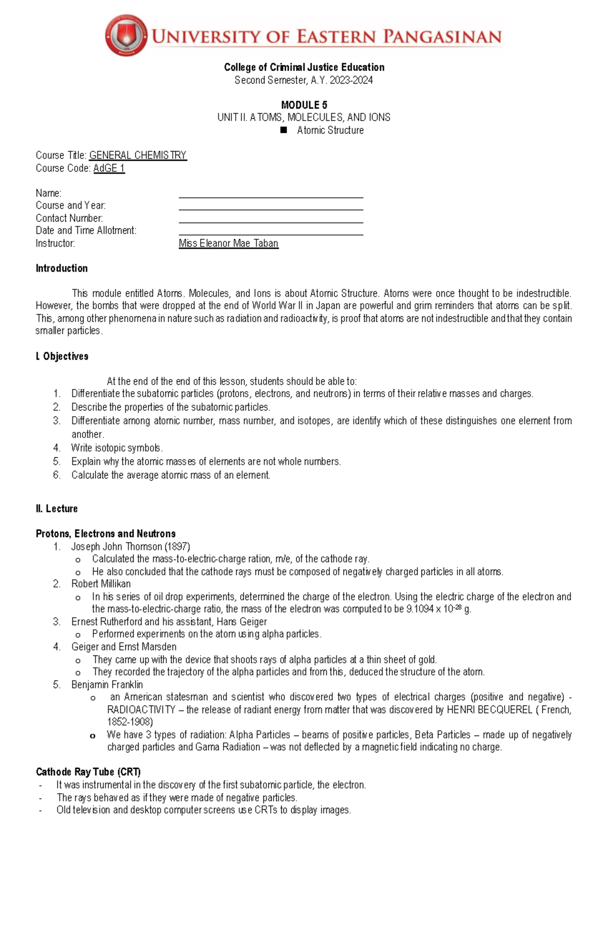 Midterm- Modules - College of Criminal Justice Education Second Semester, A. 2023- 2024 MODULE 5 ...