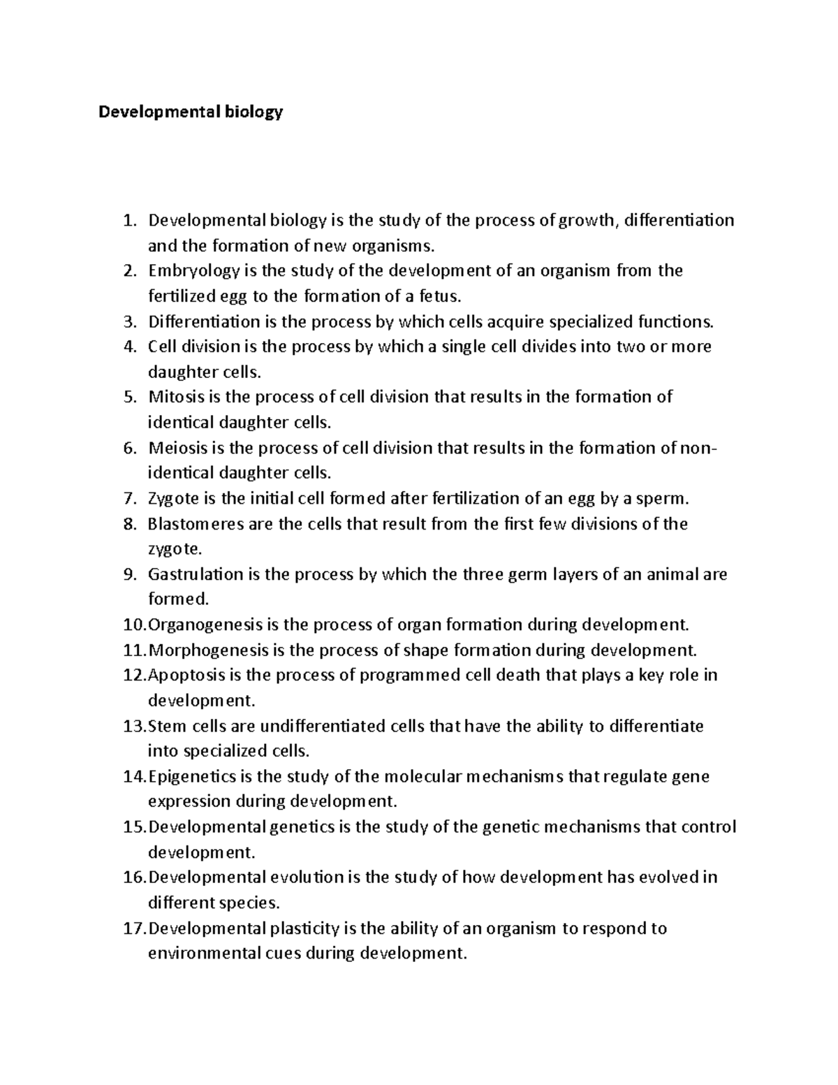 Developmental bio notes - Developmental biology Developmental biology ...