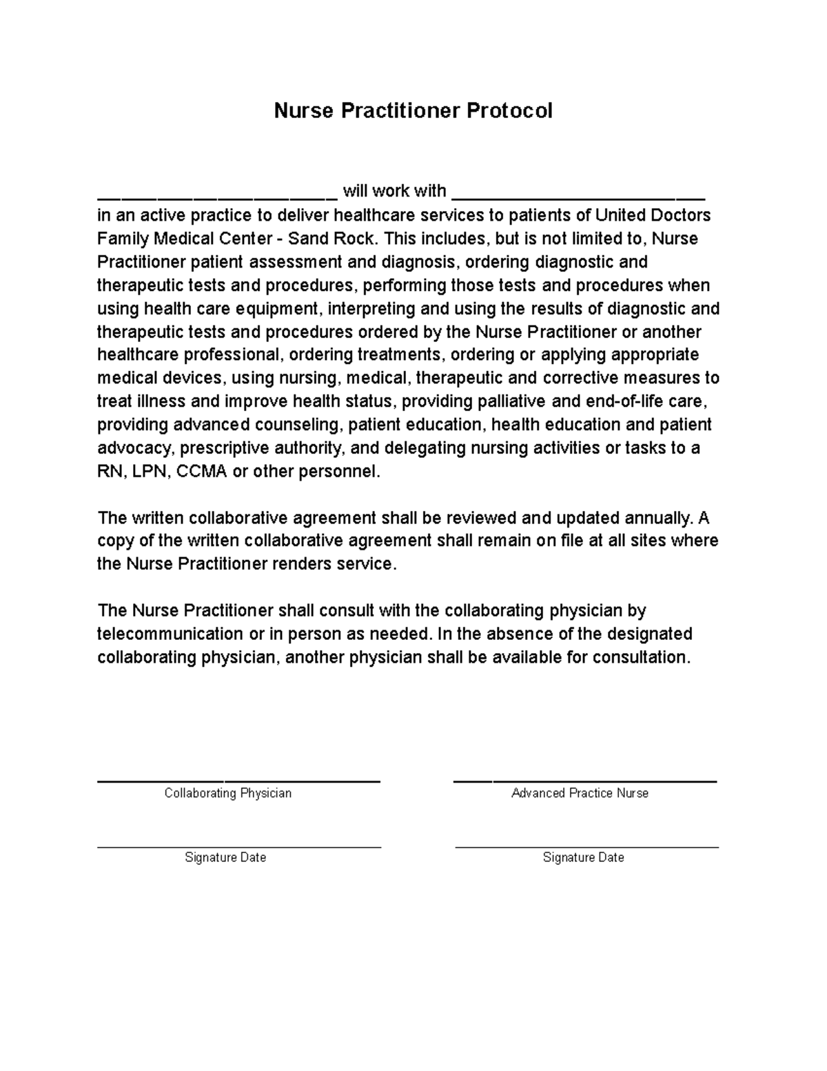 CRNP Protocol - Nurse Practitioner Protocol ____________________ will ...