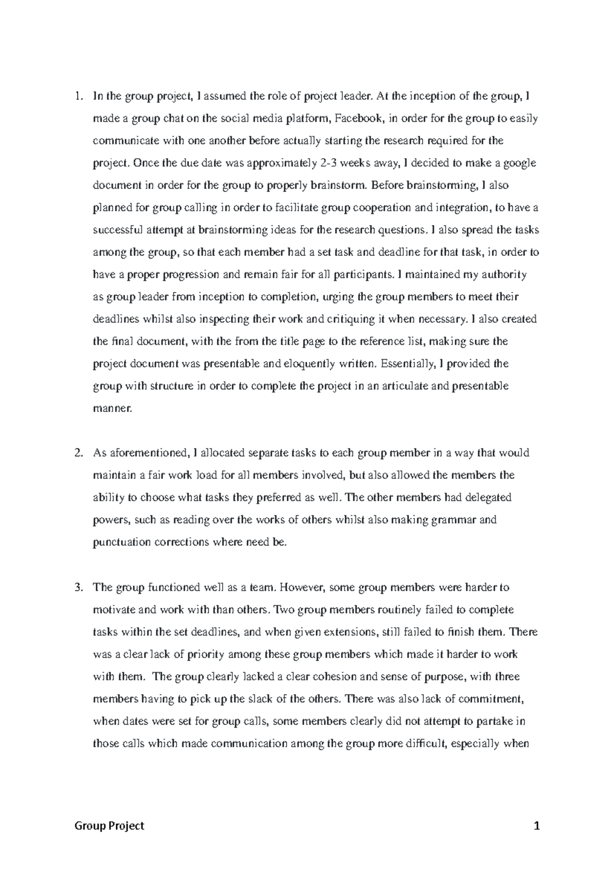 Reflection 3 Submit - In the group project, I assumed the role of ...