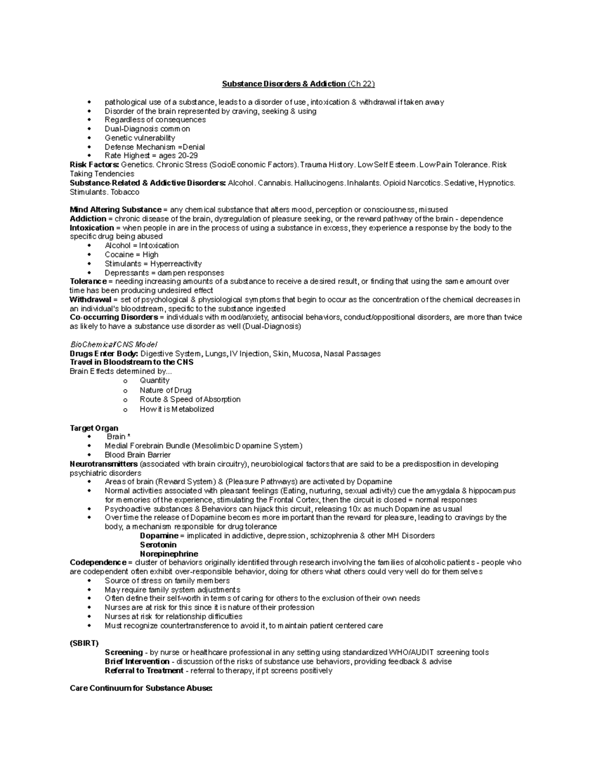 Psych part 3 - Lecture/book notes - Substance Disorders & Addiction (Ch ...