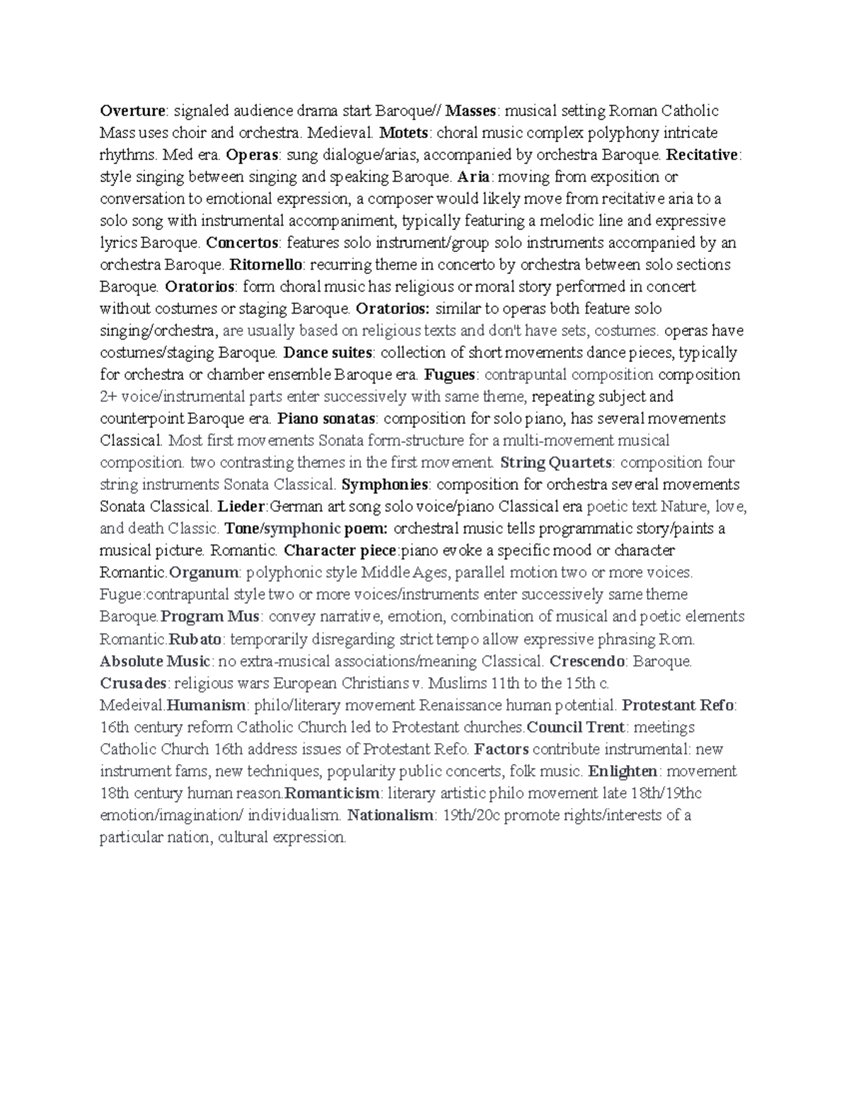 Studyguide - dance - Overture: signaled audience drama start Baroque// Masses: musical setting ...