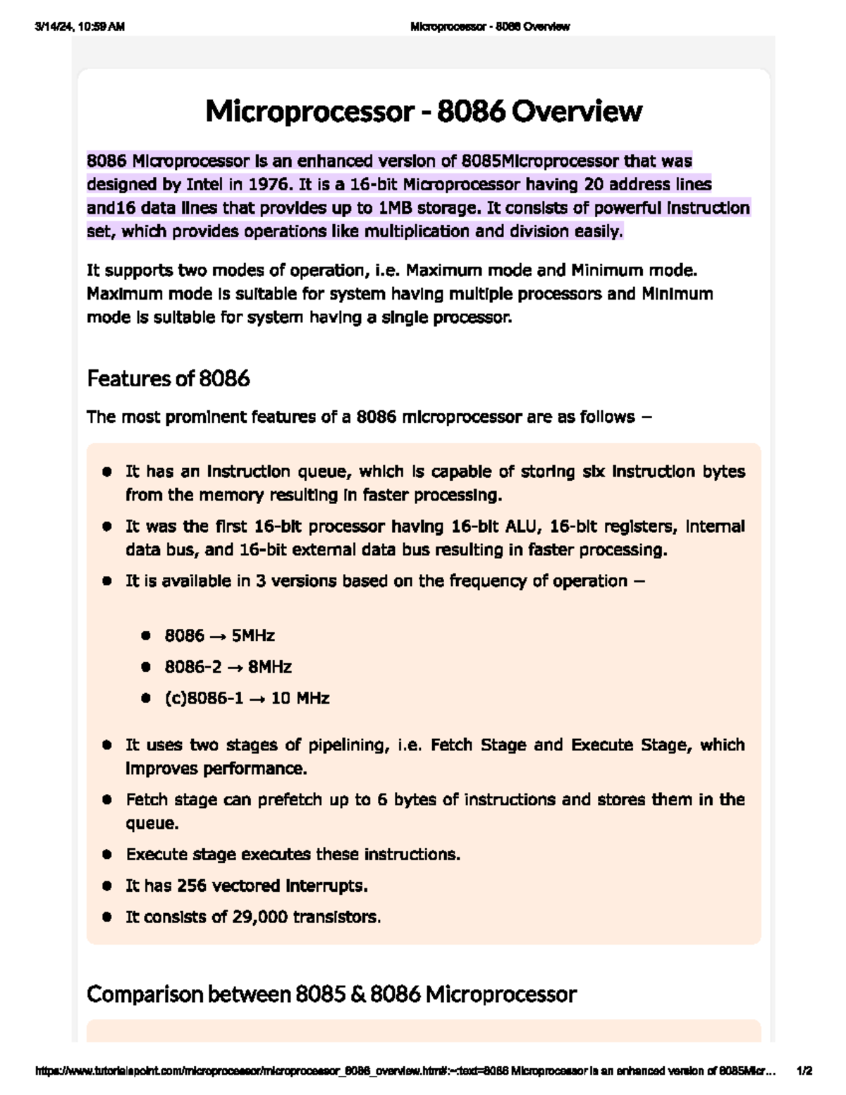 8086 - fjlhgr - 10:59 AM Microprocessor 8086 Overview Microprocessor 8086 Overview 8086 - Studocu