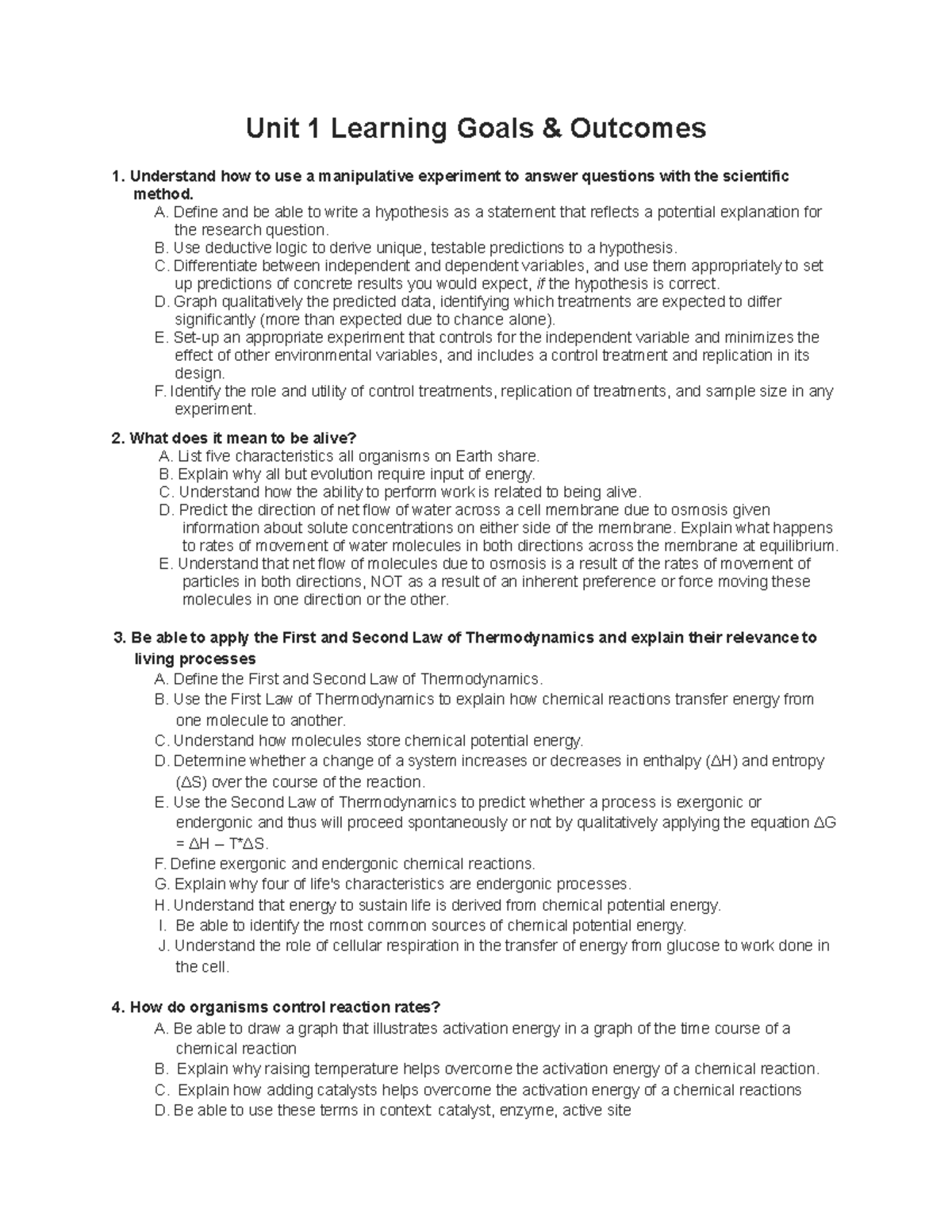 Unit 1 Learning Goals - Unit 1 Learning Goals & Outcomes 1. Understand ...