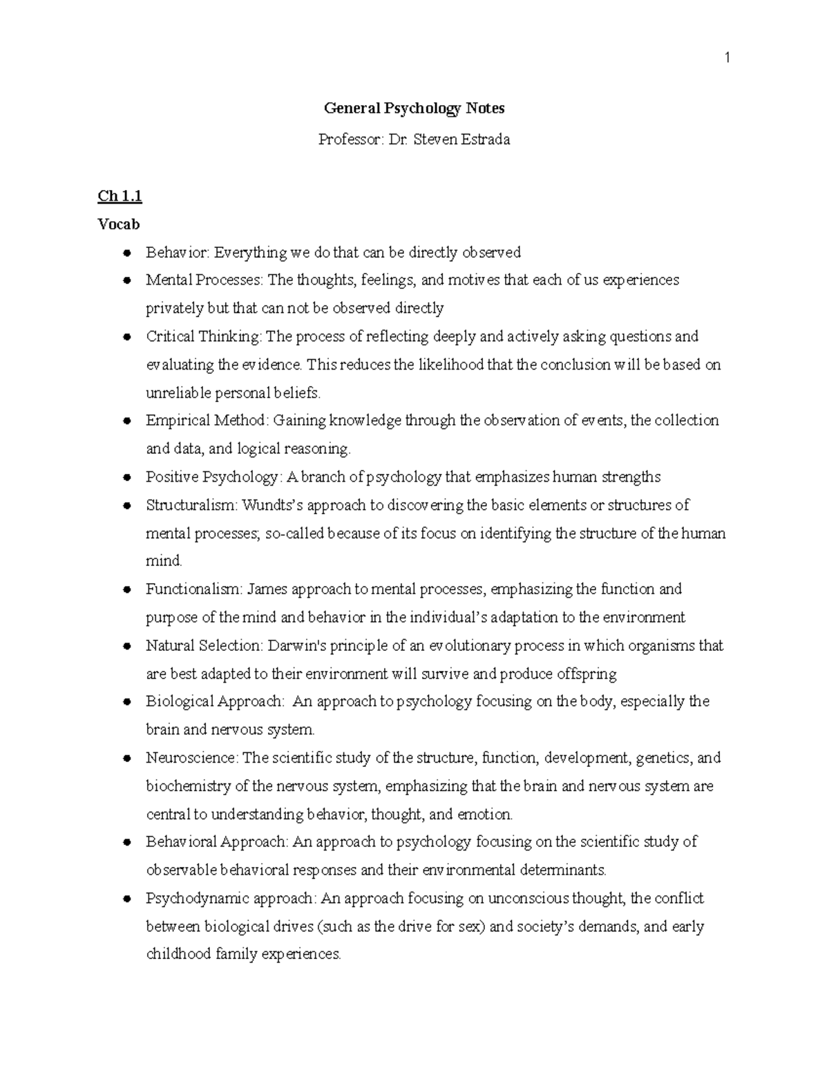 General Psychology Notes - General Psychology Notes Professor: Dr ...