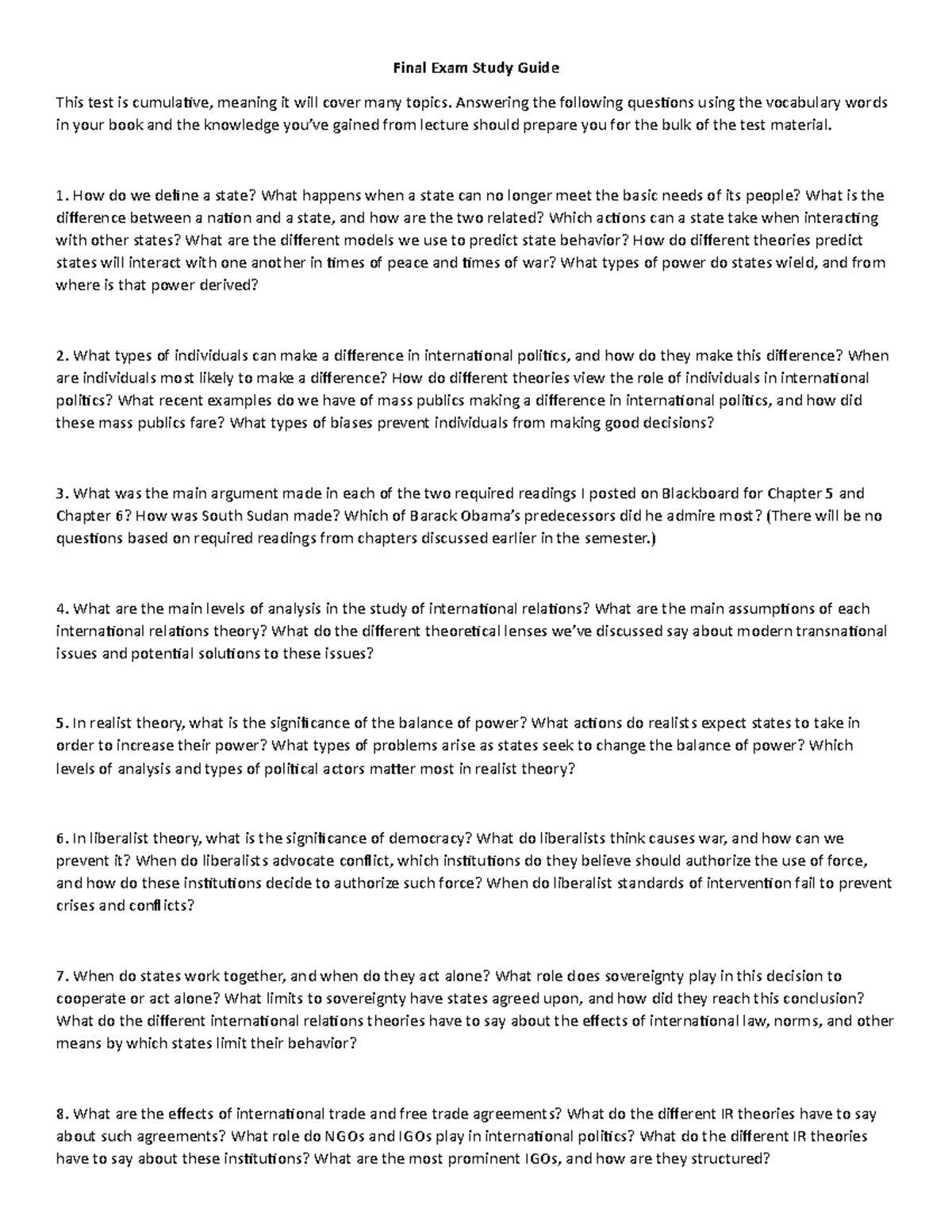 Final Exam Study Tips - exam tips - Final Exam Study Guide This test is ...