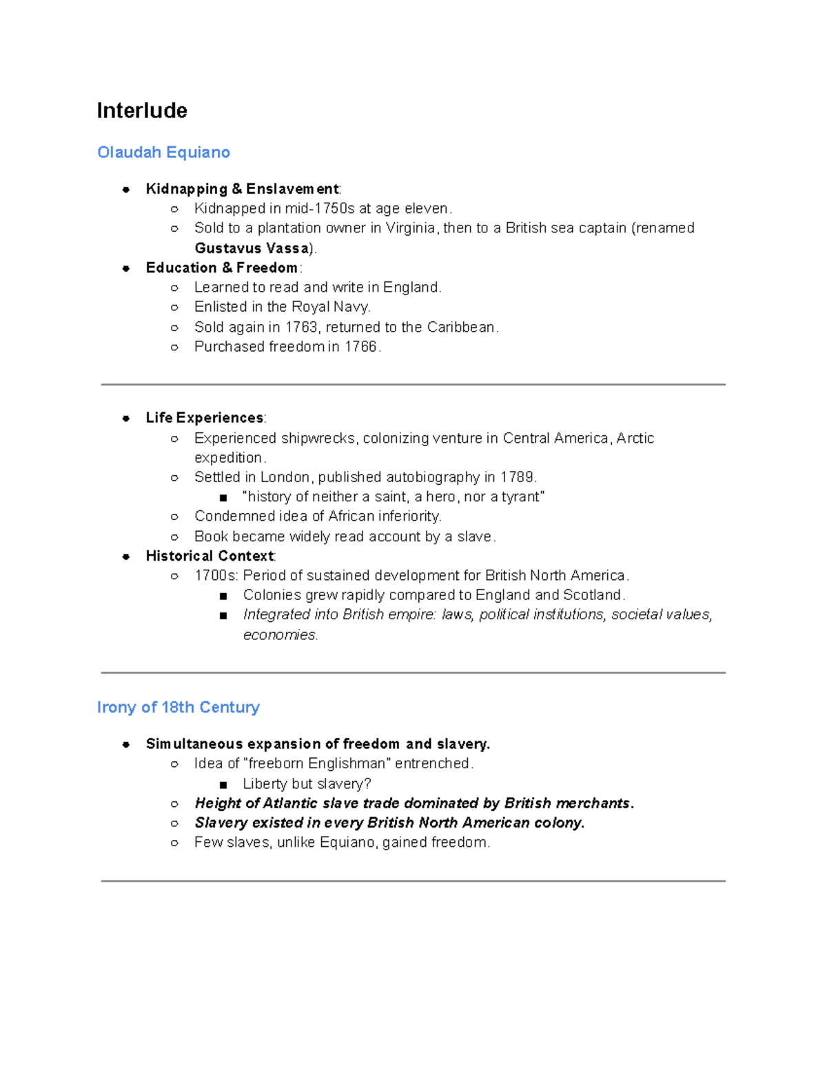 Chapter 4 - Give Me Liberty foner notes - Interlude Olaudah Equiano ...