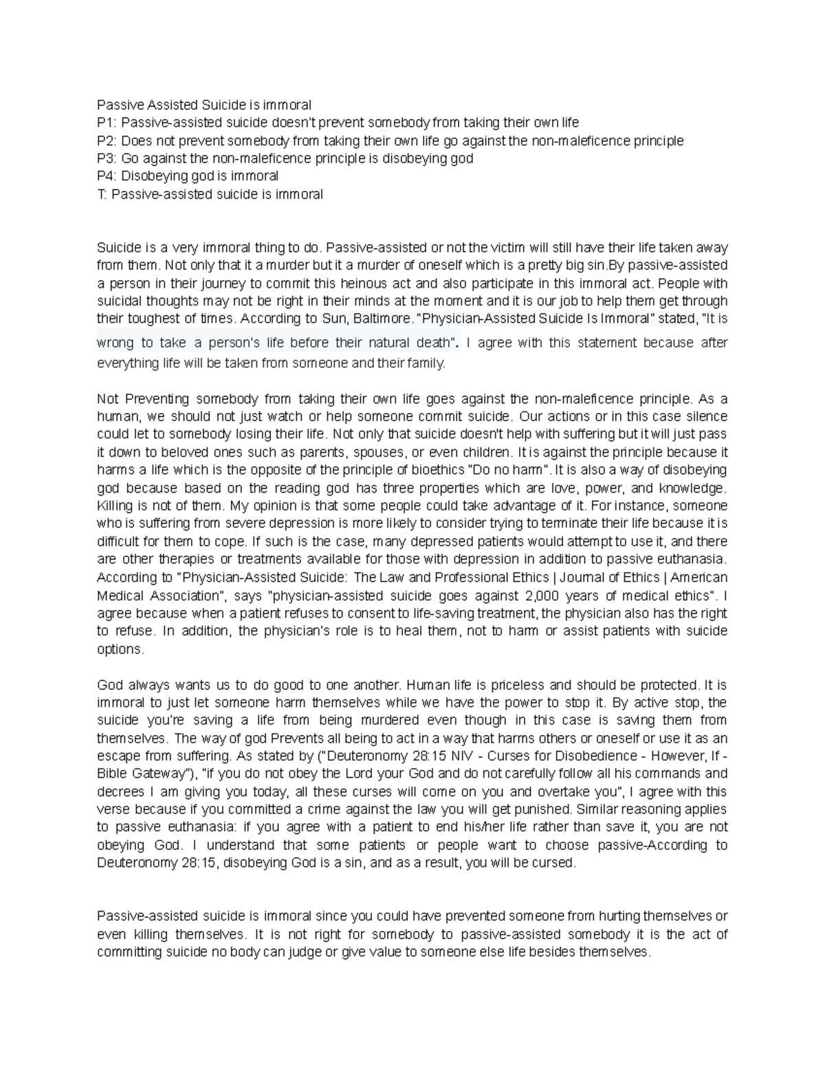 Divind command journal - Passive Assisted Suicide is immoral P1 ...