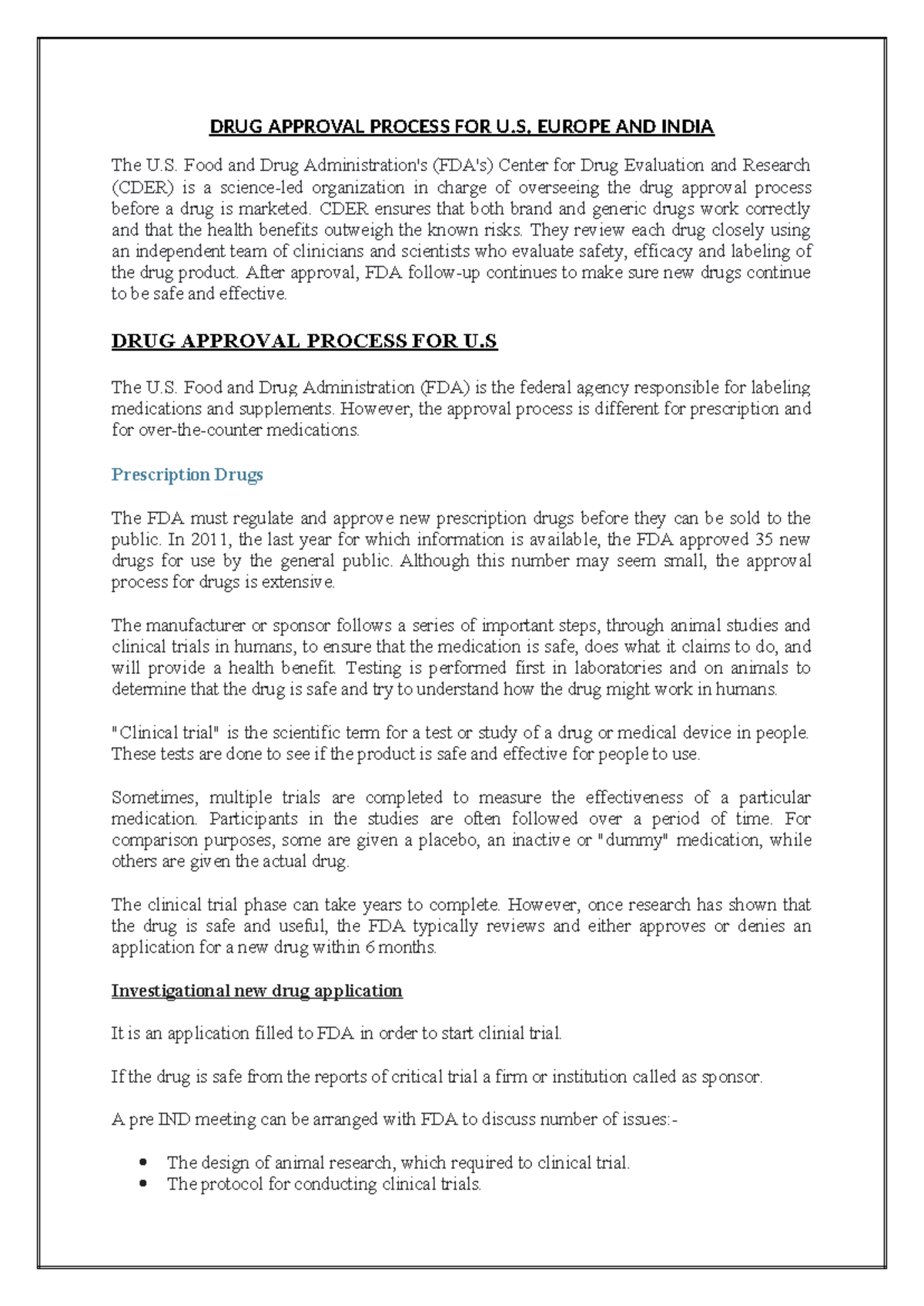 DRUG Approval Process FOR U - DRUG APPROVAL PROCESS FOR U, EUROPE AND ...