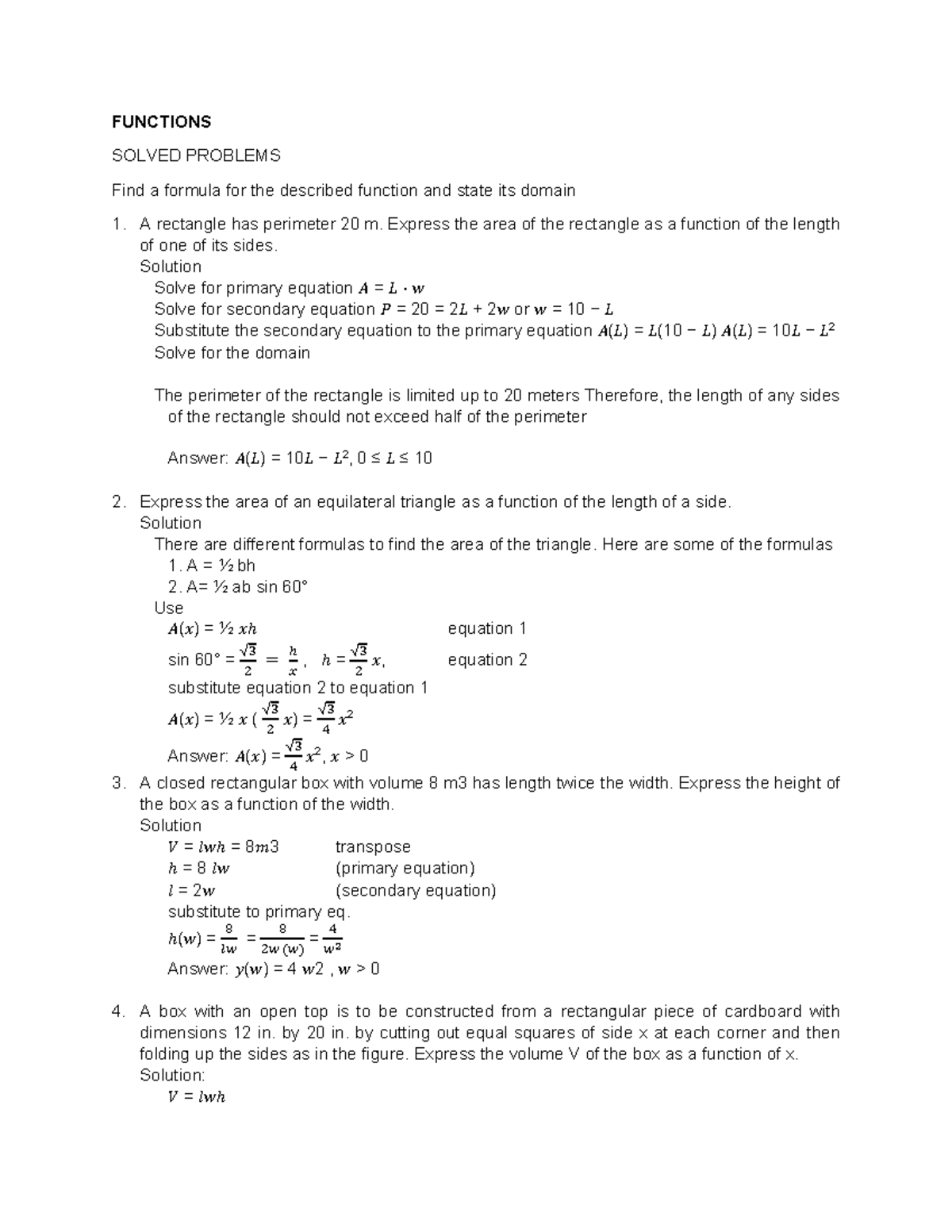 Calculus: Functions, range and domain - FUNCTIONS SOLVED PROBLEMS Find ...