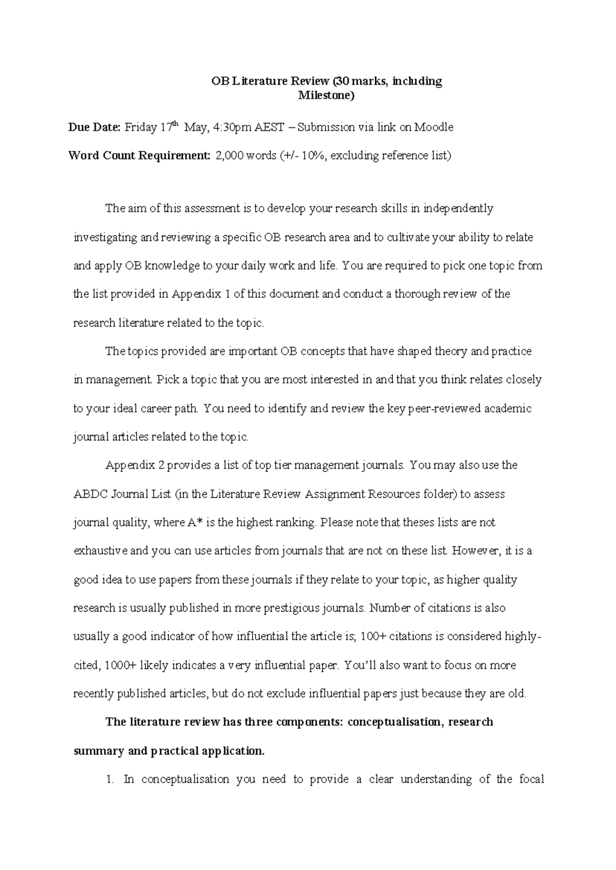 MGF2100 Literature Review Instructions S1 2024 OB Literature Review