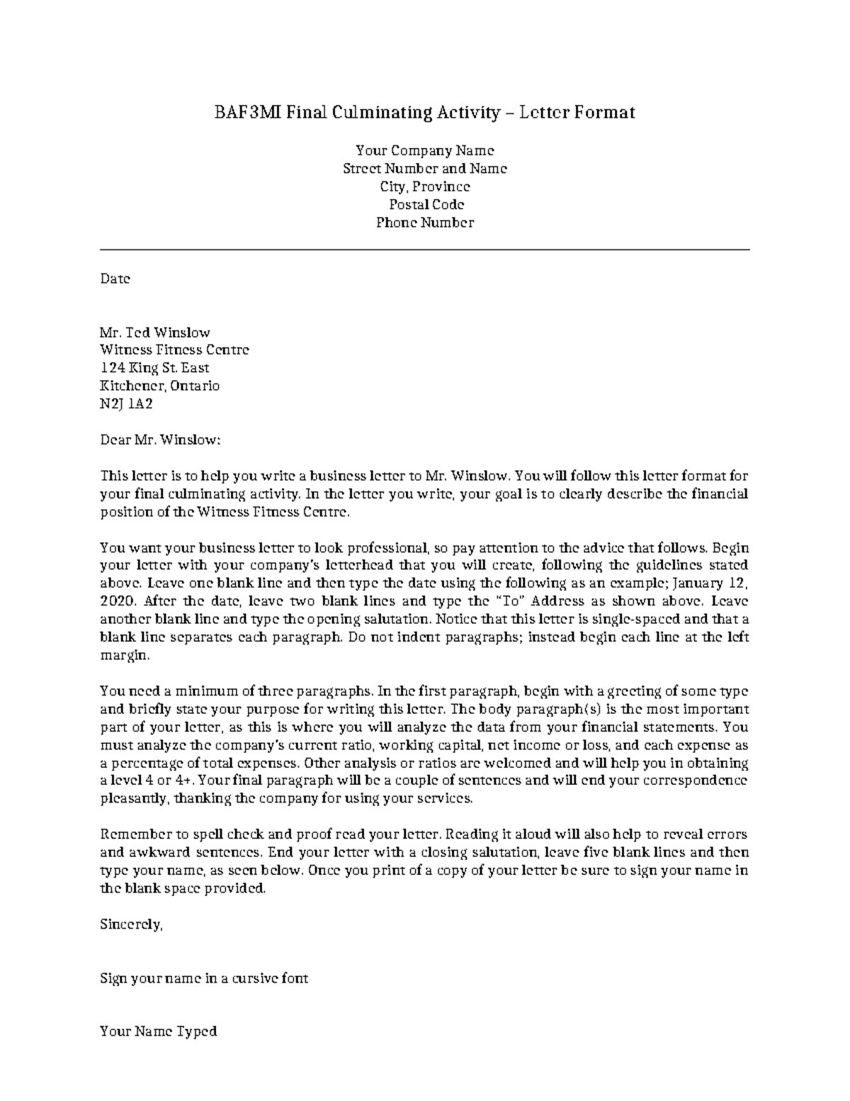 Final Culminating - Letter Format - BAF3MI Final Culminating Activity ...