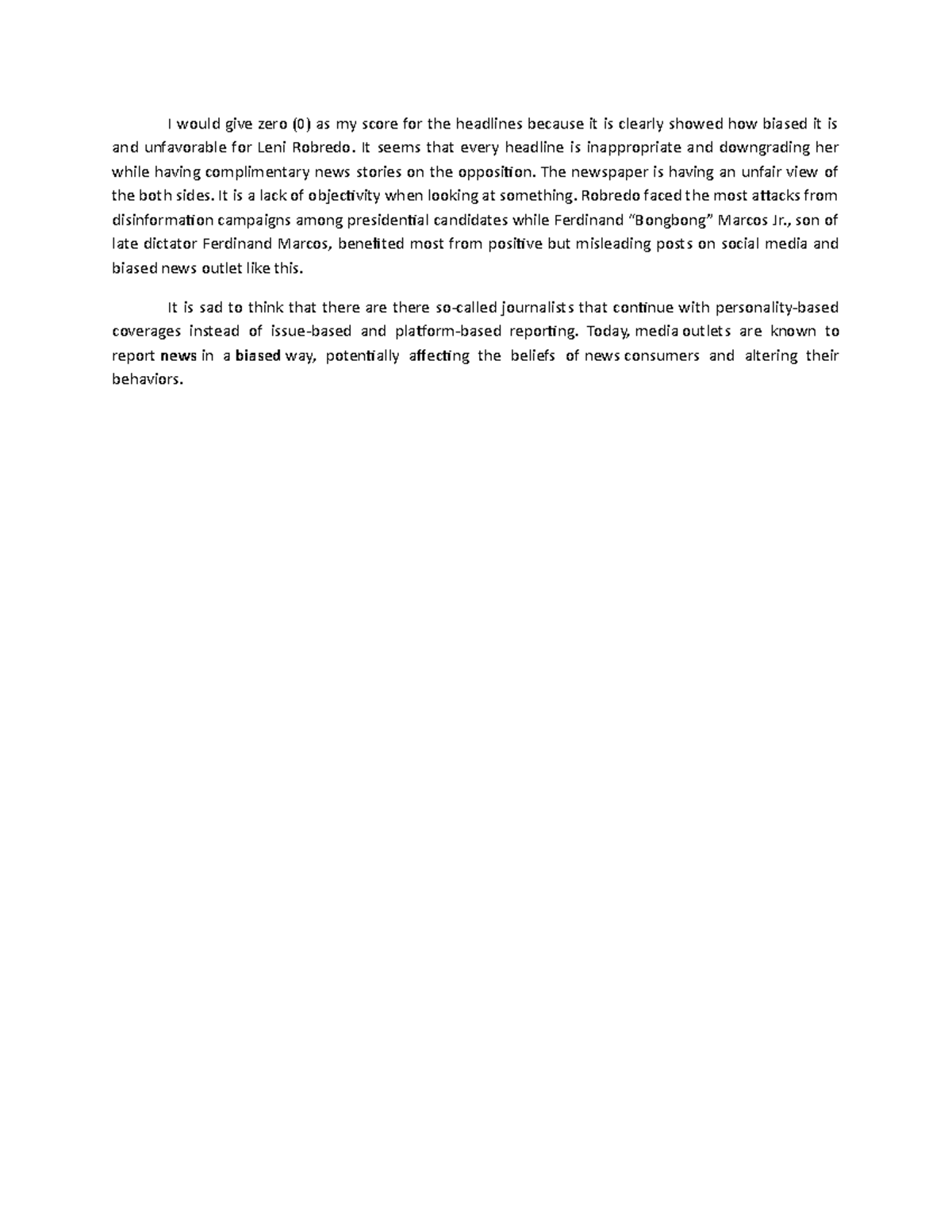 Ramirez Assignment 2 - jshs - I would give zero (0) as my score for the ...