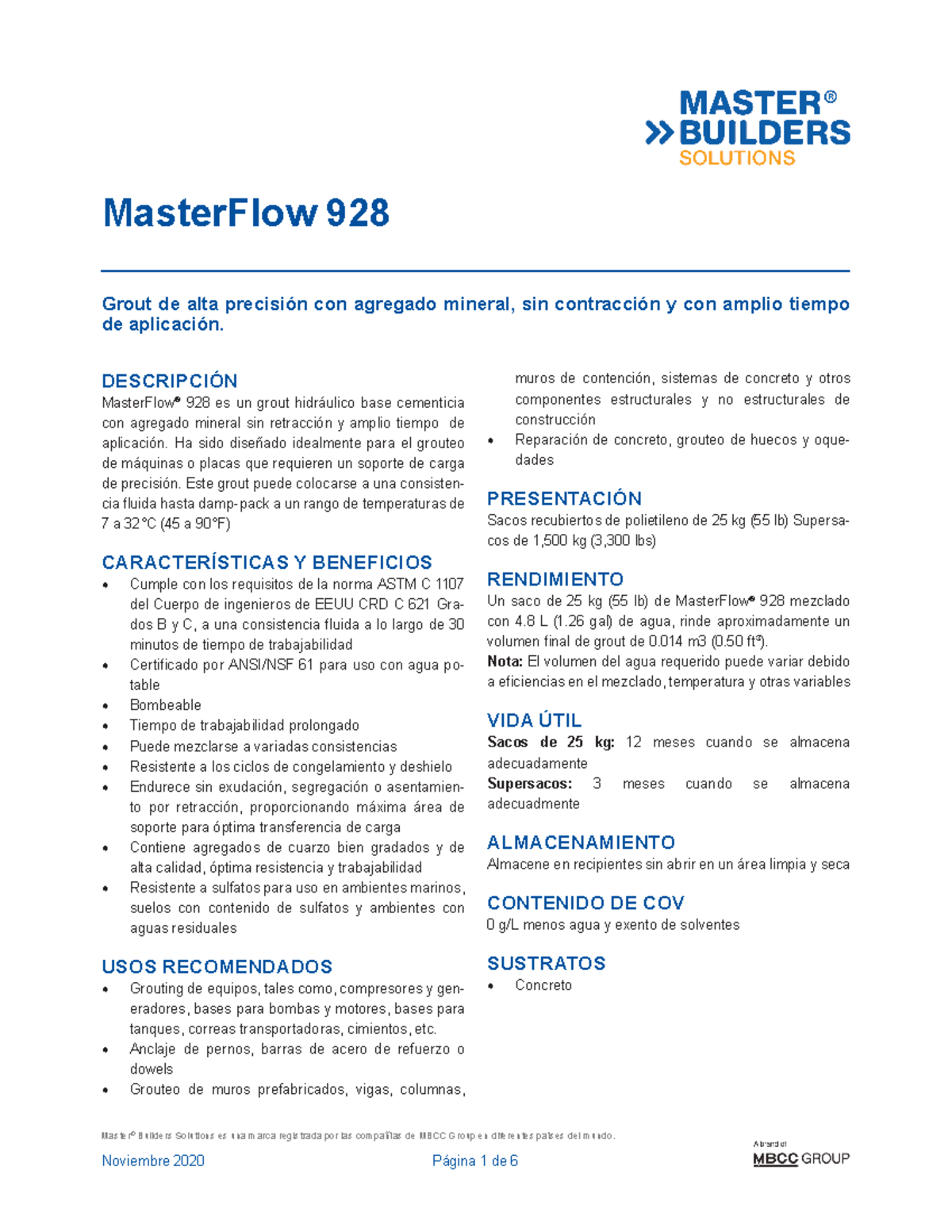 Masterflow 928 - ficha técnica - Grout de alta precisión con agregado ...