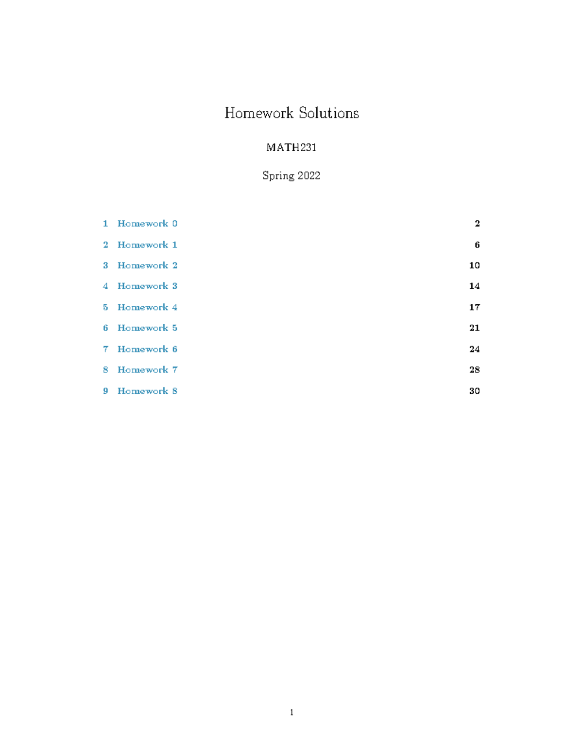MATH231 Spring 2022 Homework Solutions - Homework Solutions - MATH Spring 1 Homework 2 Homework ...