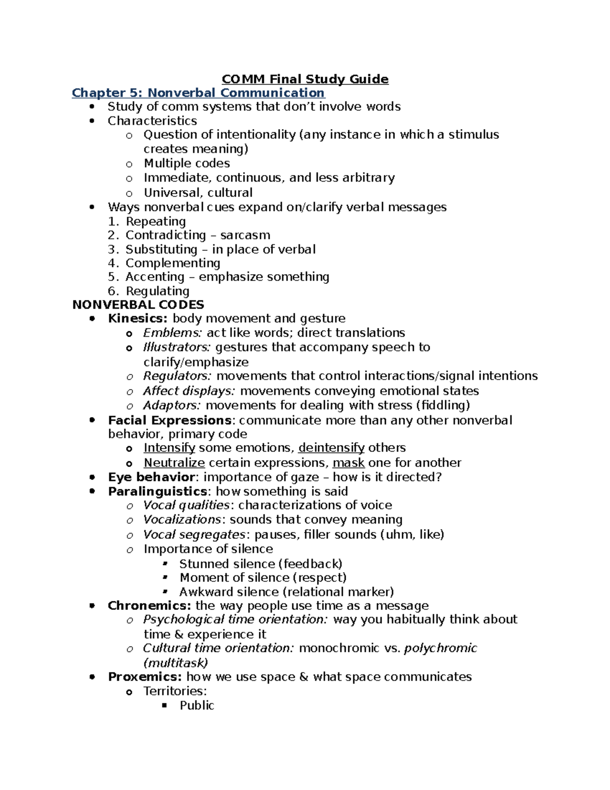 COMM Final Study Guide - Summary Introduction To Human Communication ...