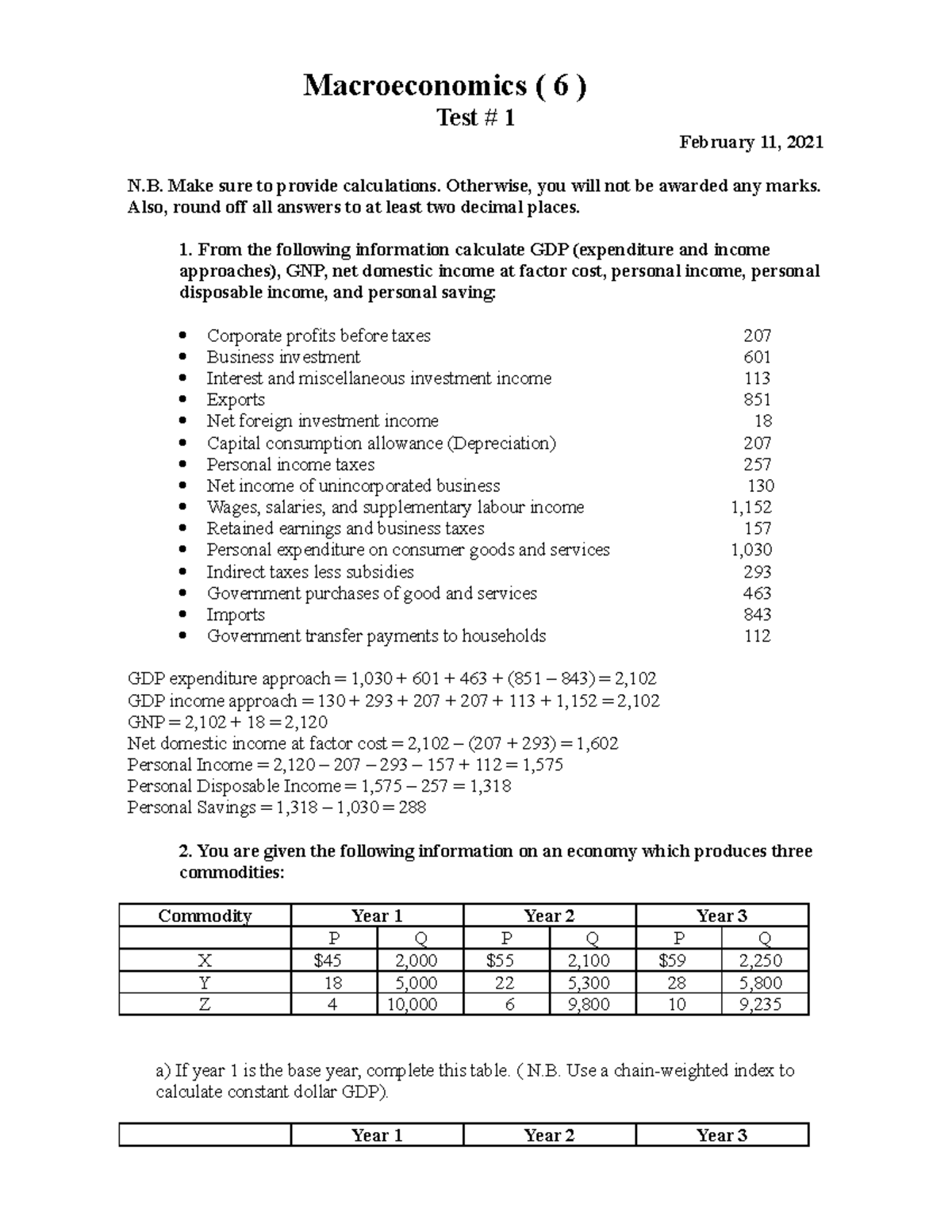 Macro Test 1 winter 2021 - Macroeconomics ( 6 ) Test # 1 February 11 ...