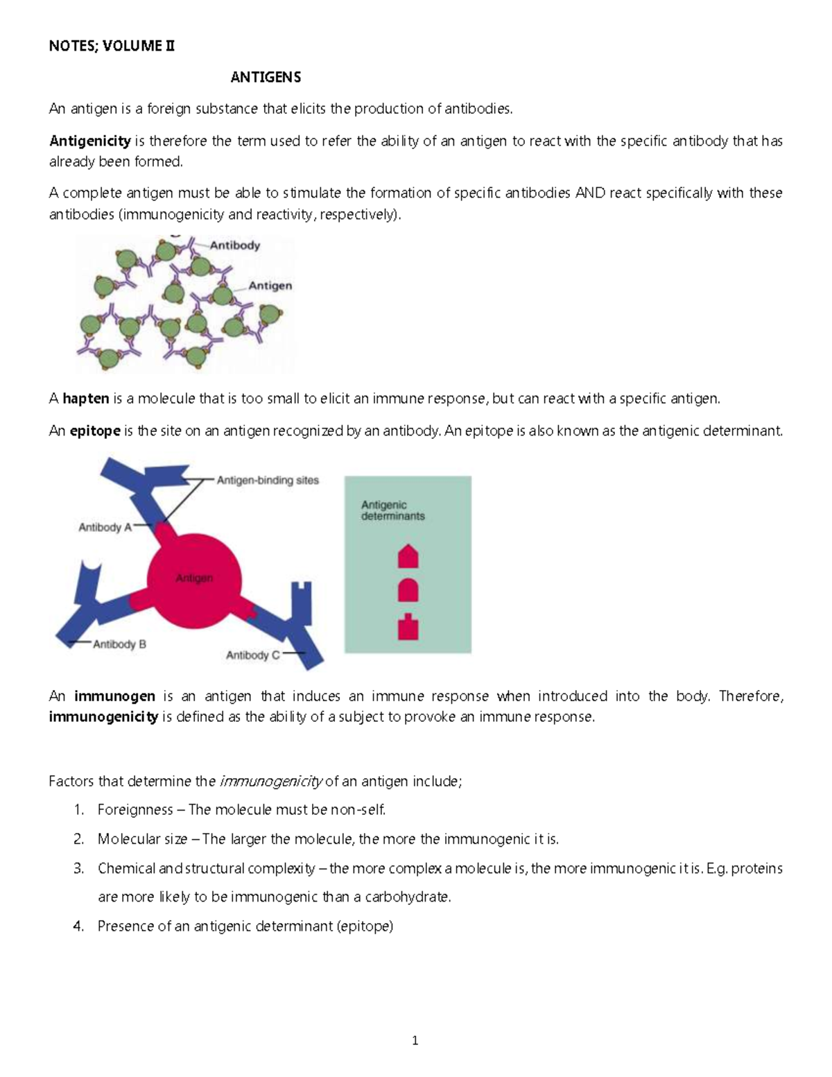 Volume II Notes Antibodies Antigens Immunology PHA 2219 - NOTES; VOLUME ...