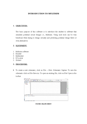 Multisim - Basic Electro Lab Manual Lab no 1 Introduction to Multisim 1 Objectives: Multisi ...