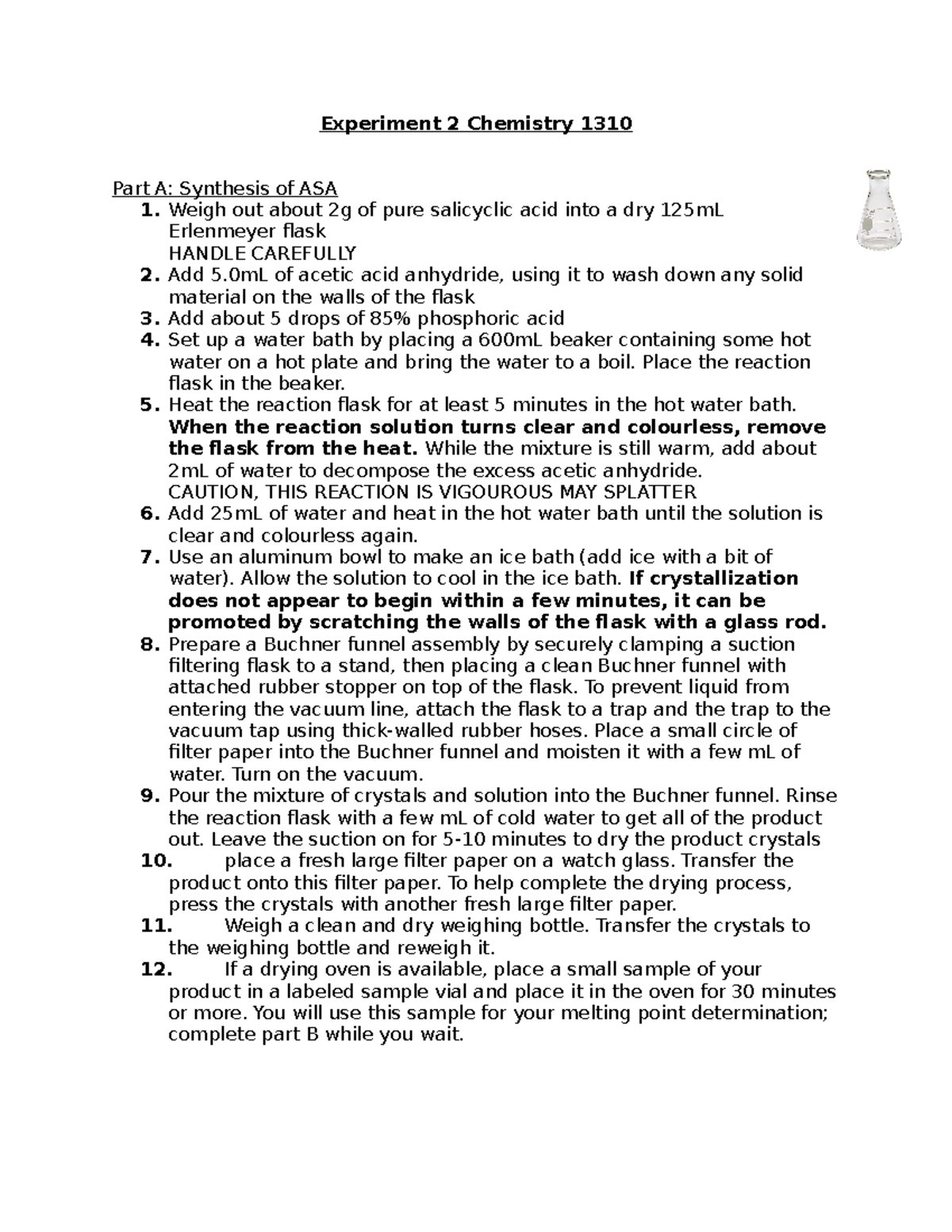 Experiment 2 Chemistry 1310 - Experiment 2 Chemistry 1310 Part A ...