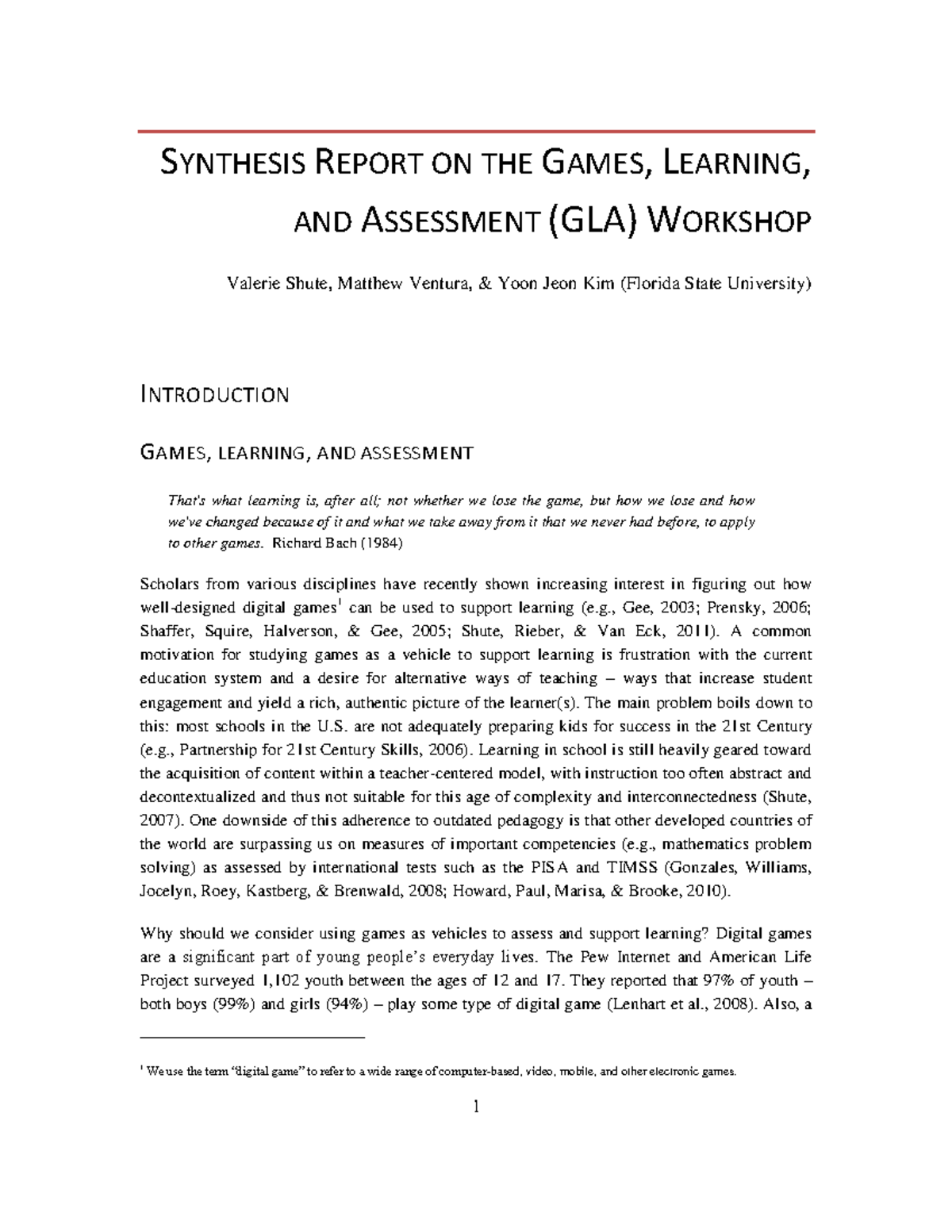 GLA report - Hope its helps you - SYNTHESIS REPORT ON THE GAMES ...