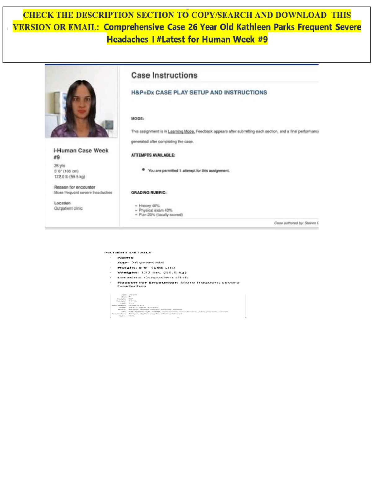 I Human Case Study Headache Management in a 26-Year-Old Female Week 9 ...