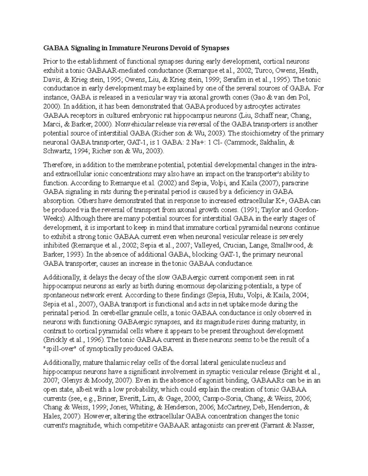 Gabaa Signaling in Immature Neurons Devoid of Synapses - GABAA ...