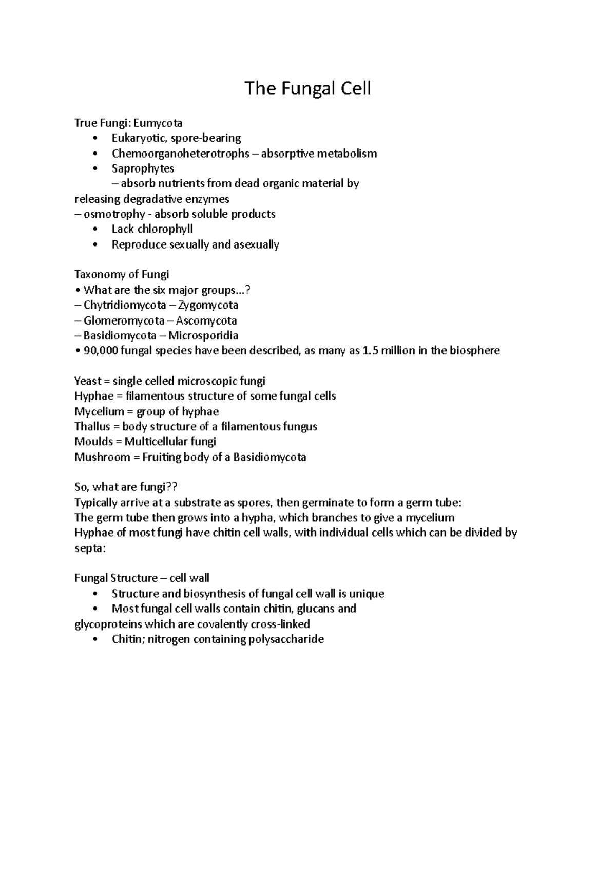 The Fungal Cell - Lecture notes Semester 2 of 2nd year - The Fungal ...