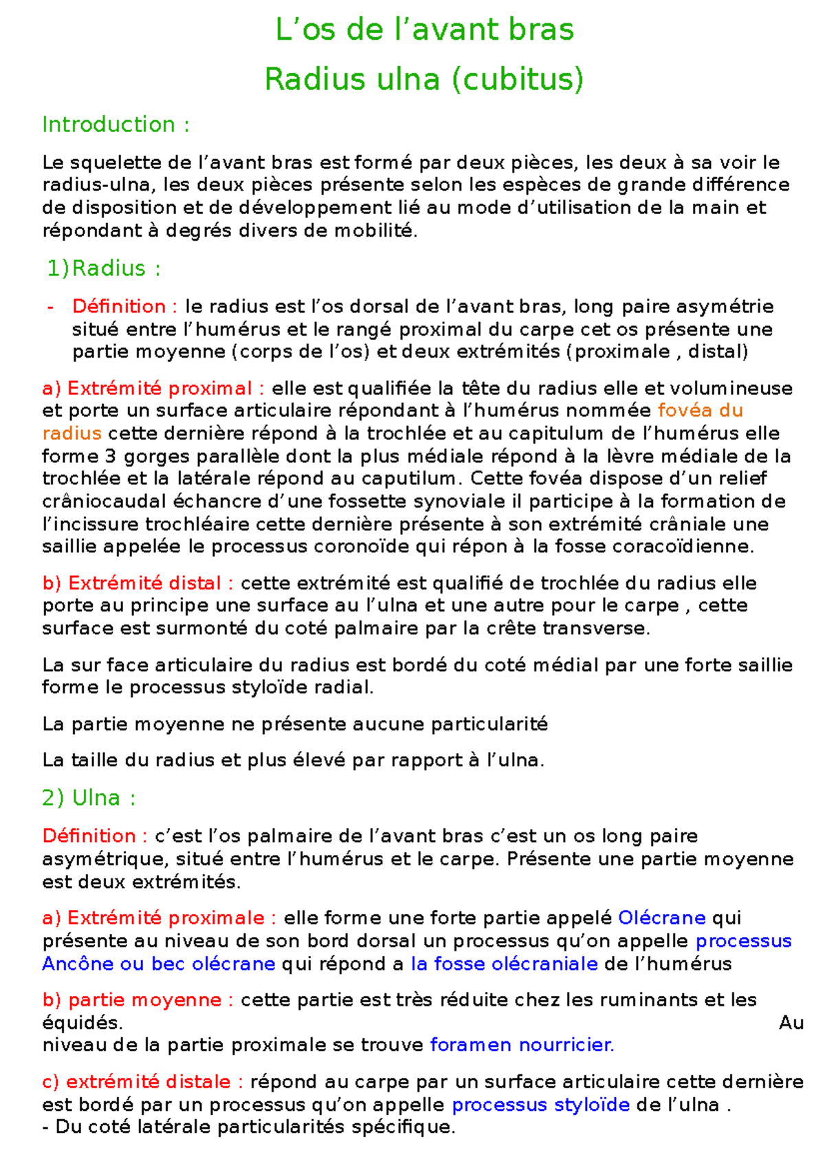 Ulna - Biologie - L’os de l’avant bras Radius ulna (cubitus ...