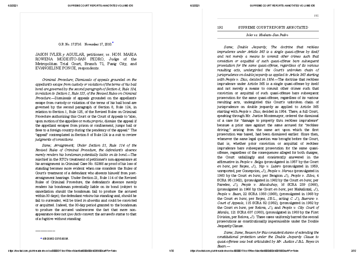 Ivler v. Modesto-San Pedro - G. No. 172716. November 17, 2010.* JASON ...