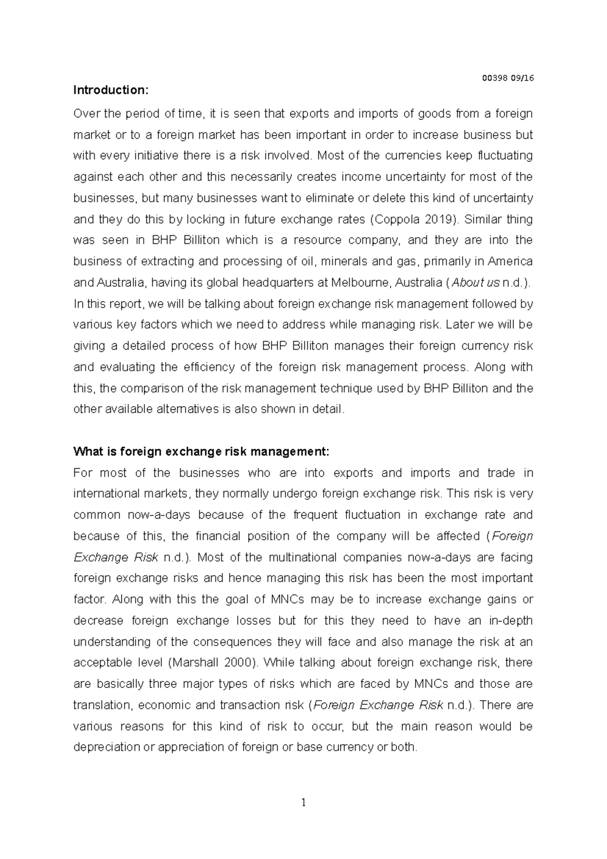 Assessment 2 -Report - 00398 09/ Introduction: Over the period of time ...