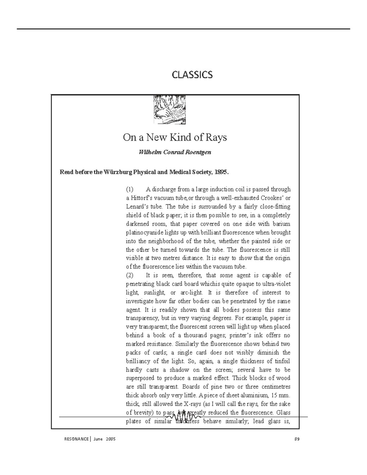 The discovery of X ray - Lecture Notes - On a New Kind of Rays Wilhelm ...